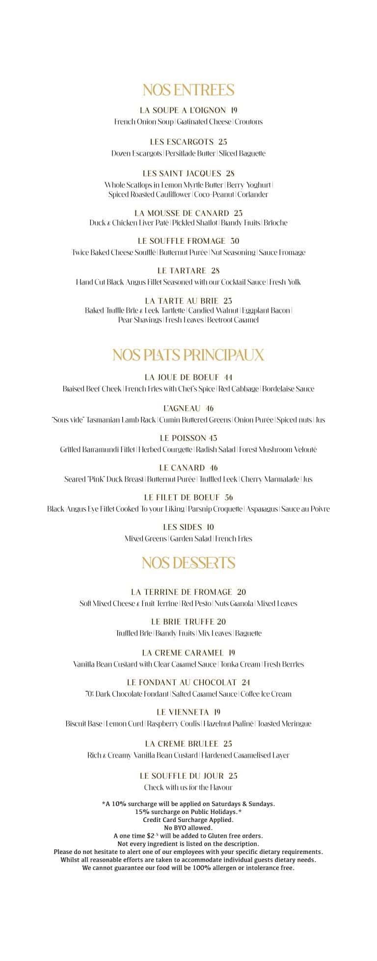 Menu | C'est Bon | Cairns Best French Restaurant