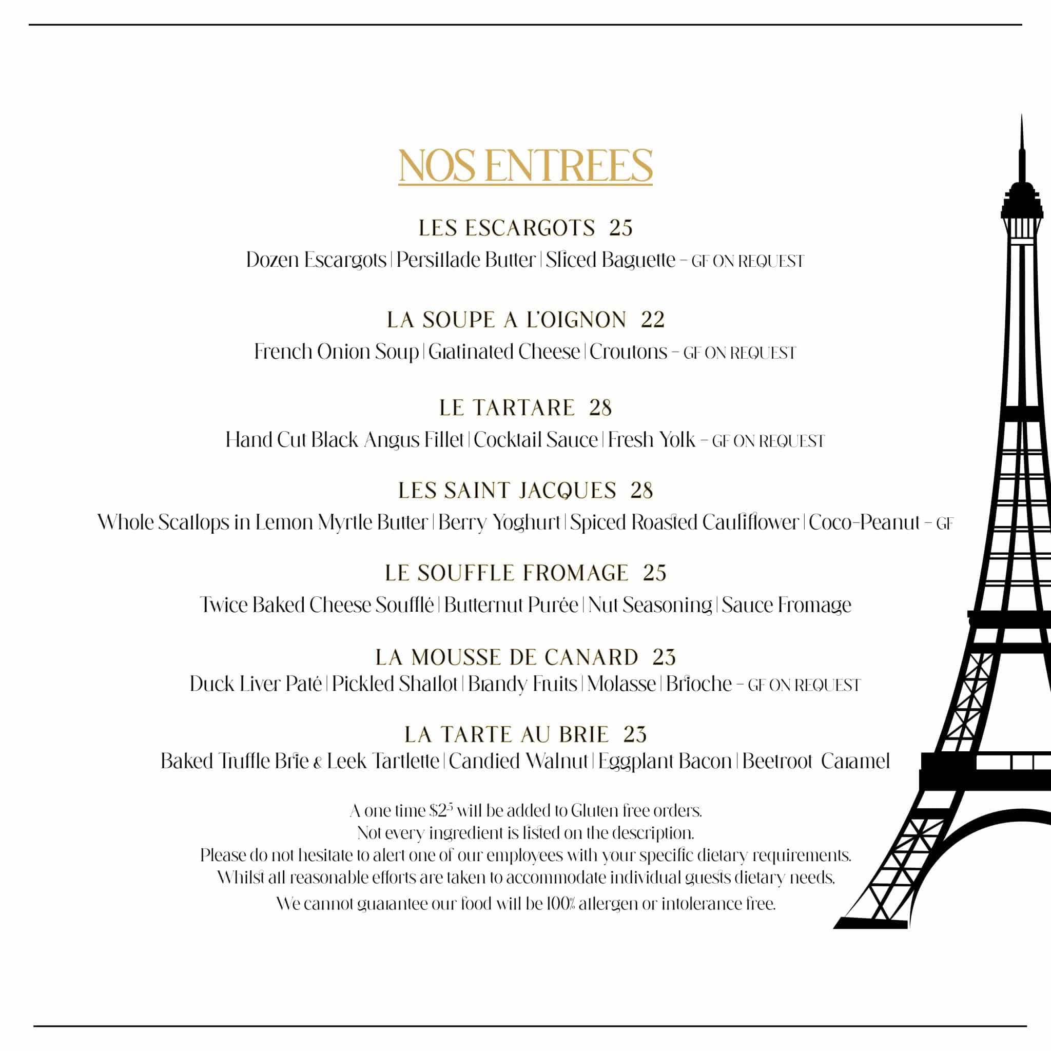 Menu | C'est Bon | Cairns Best French Restaurant